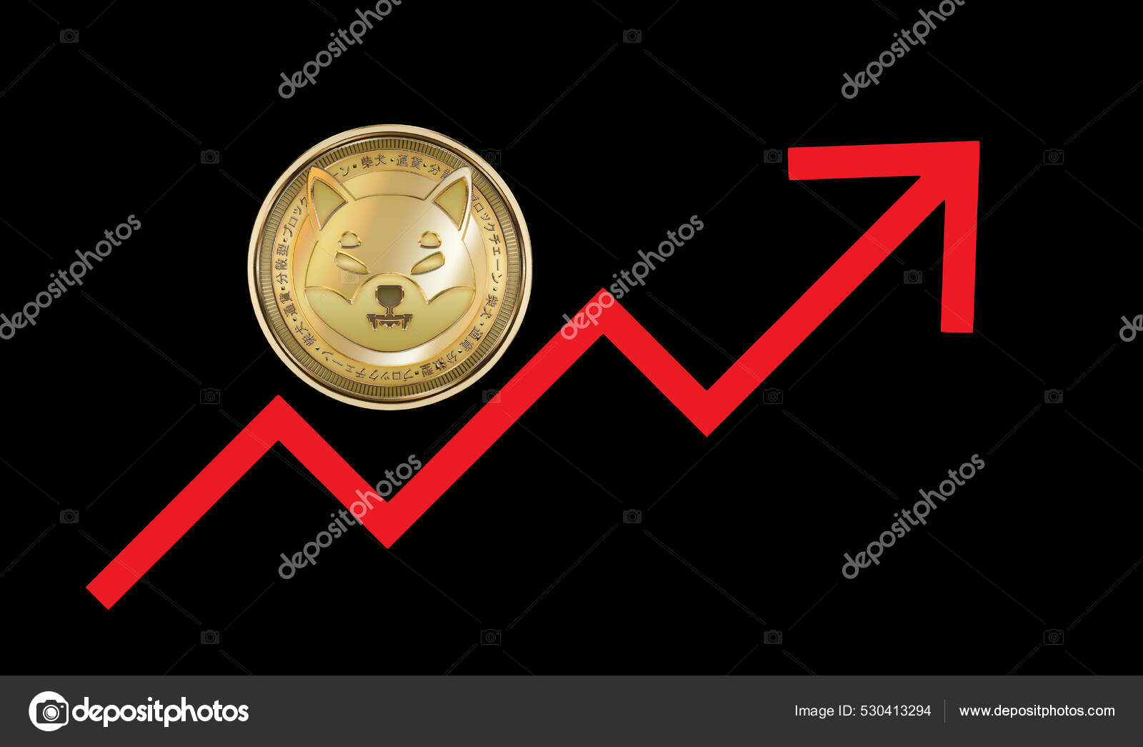 Image Shiba Uni Virtual Currency Black Background Red Arrow ...