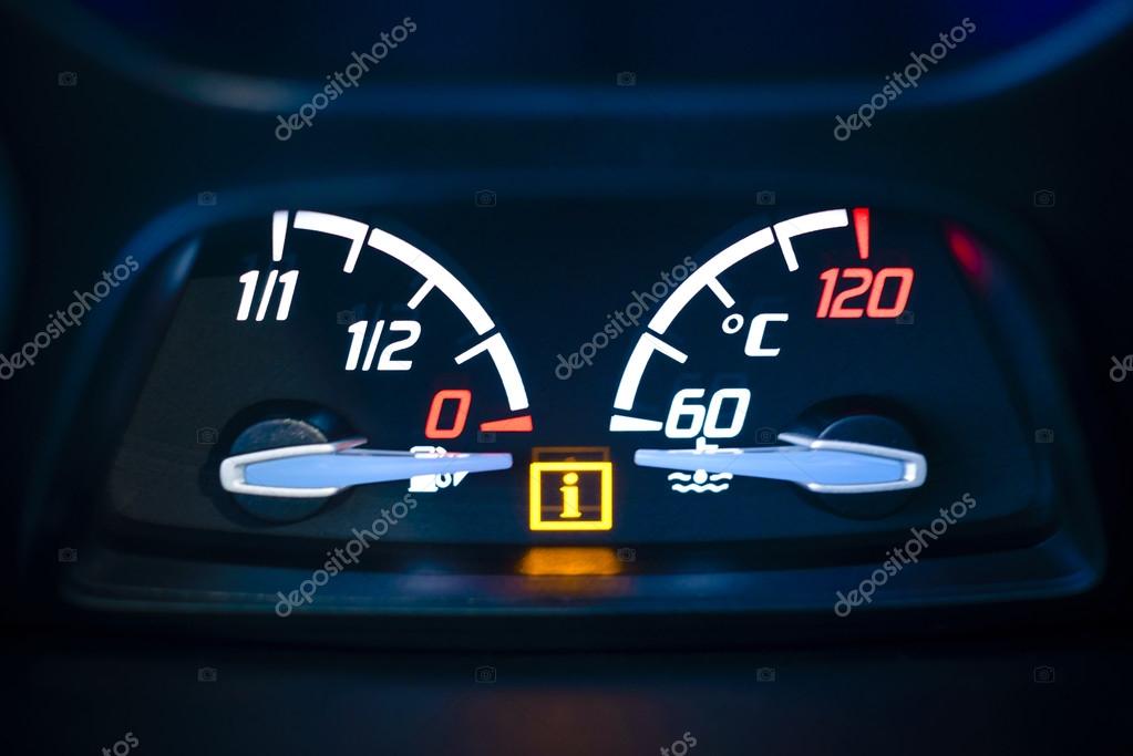 Fuel, gas and Engine coolant temperature gauge in car with warning lamp ...