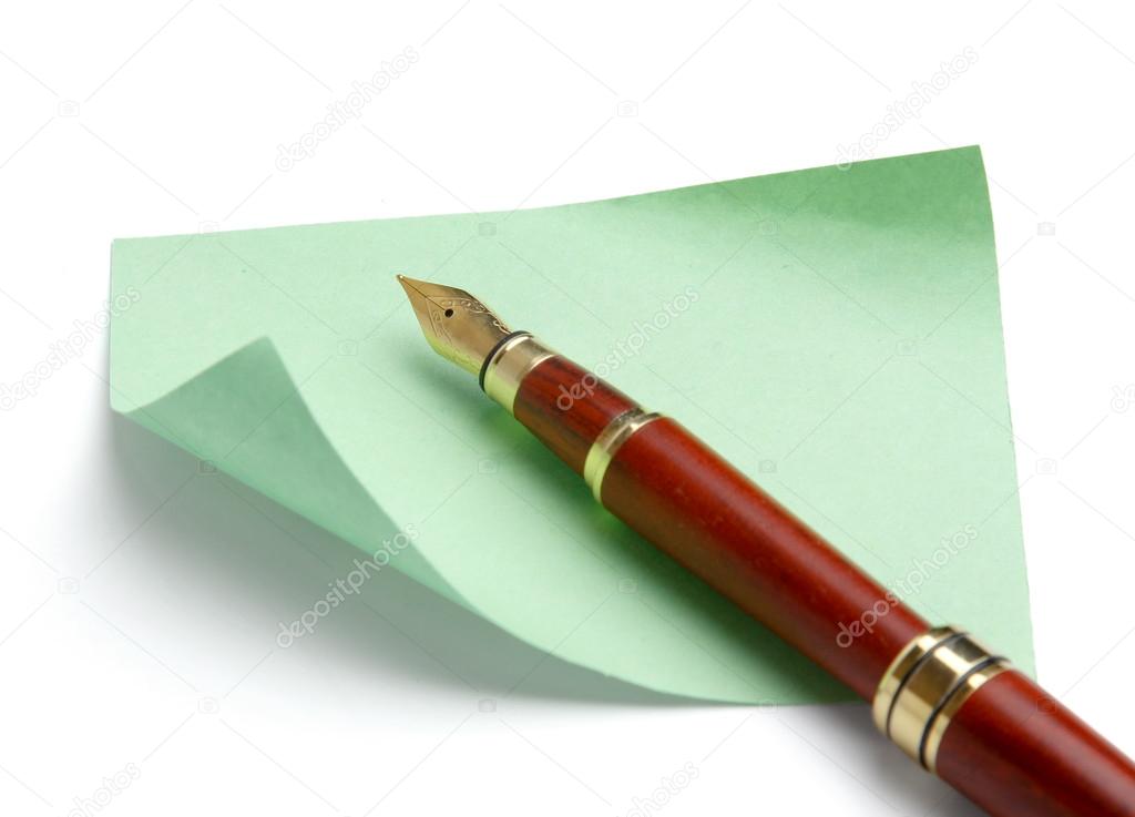 Pen and green note paper Stock Photo by ©Lenets_Tatsiana 41151601