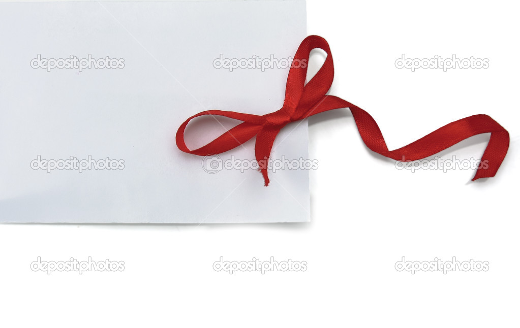 Card note with red ribbon Stock Photo by ©Lenets_Tatsiana 46522345