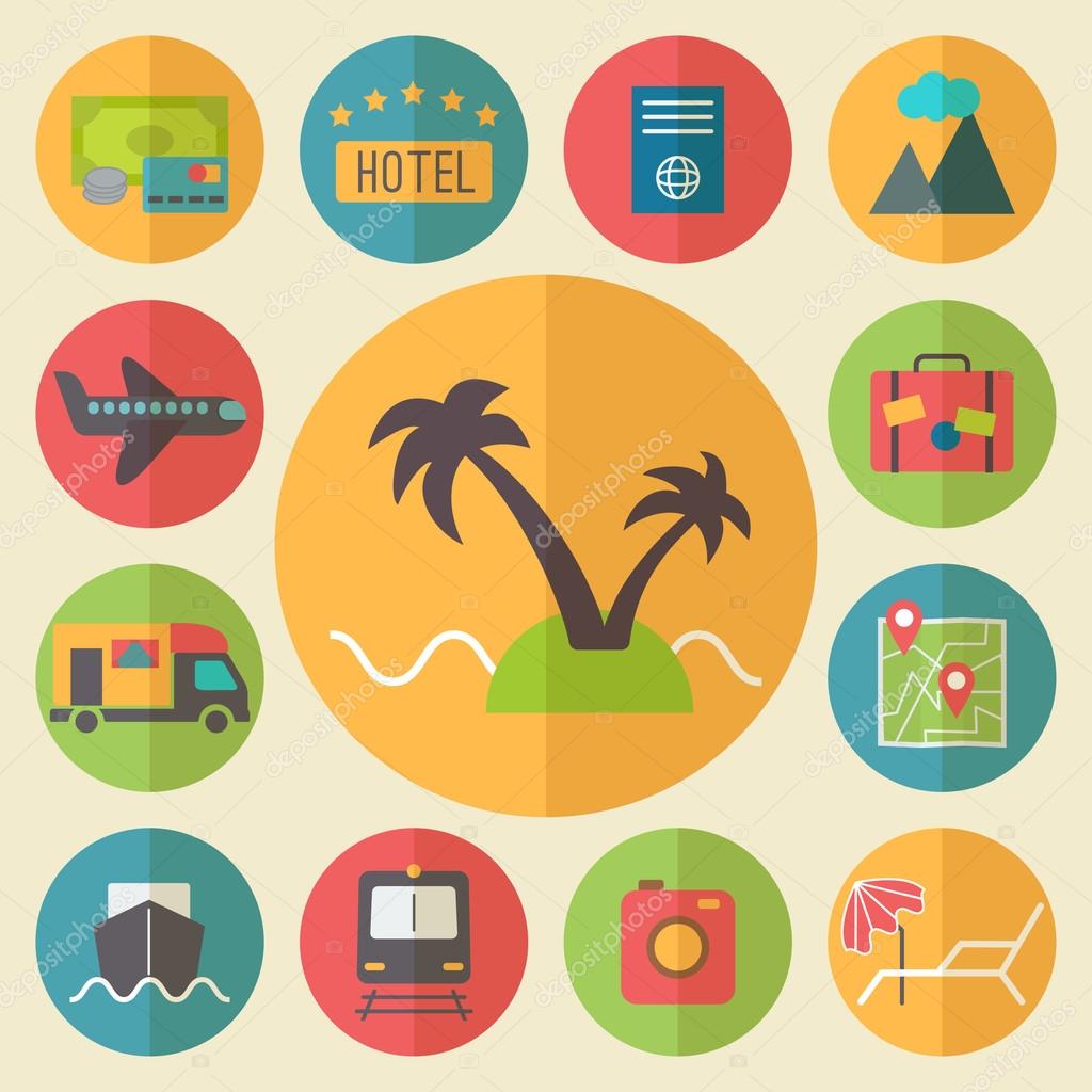 Conjunto de iconos de viajes, turismo y vacaciones, vector de diseño ...