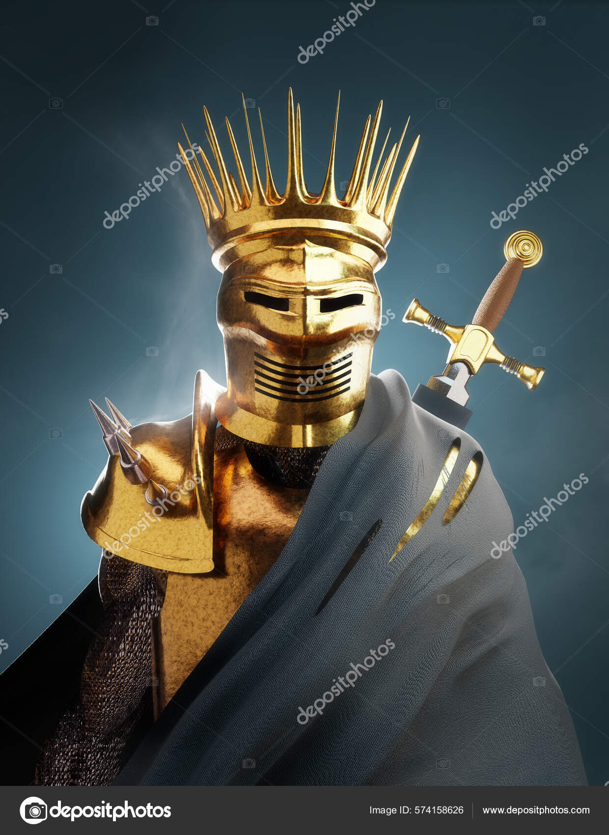 King Knights Wearing Suit Gold Armour Medieval Warrior Illustration ...