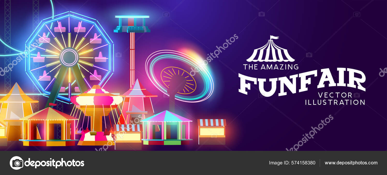 Glowing Lit Circus Amusements Rides Vector Illustration Stock Vector By ©solarseven 574158380