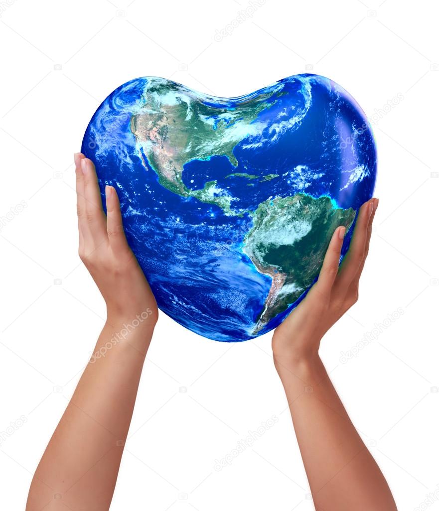 3d earth heart in hands Stock Photo by ©mandrixta 41280591
