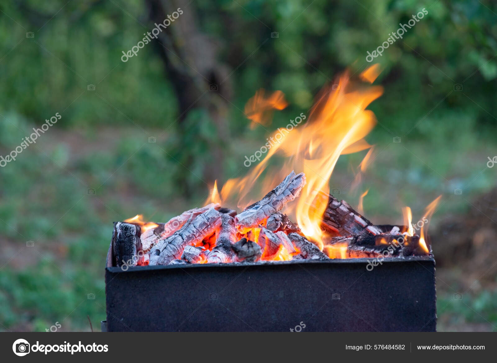 Smoldering Embers Bonfire Grill Background Green Grass Yard Stock Photo ...