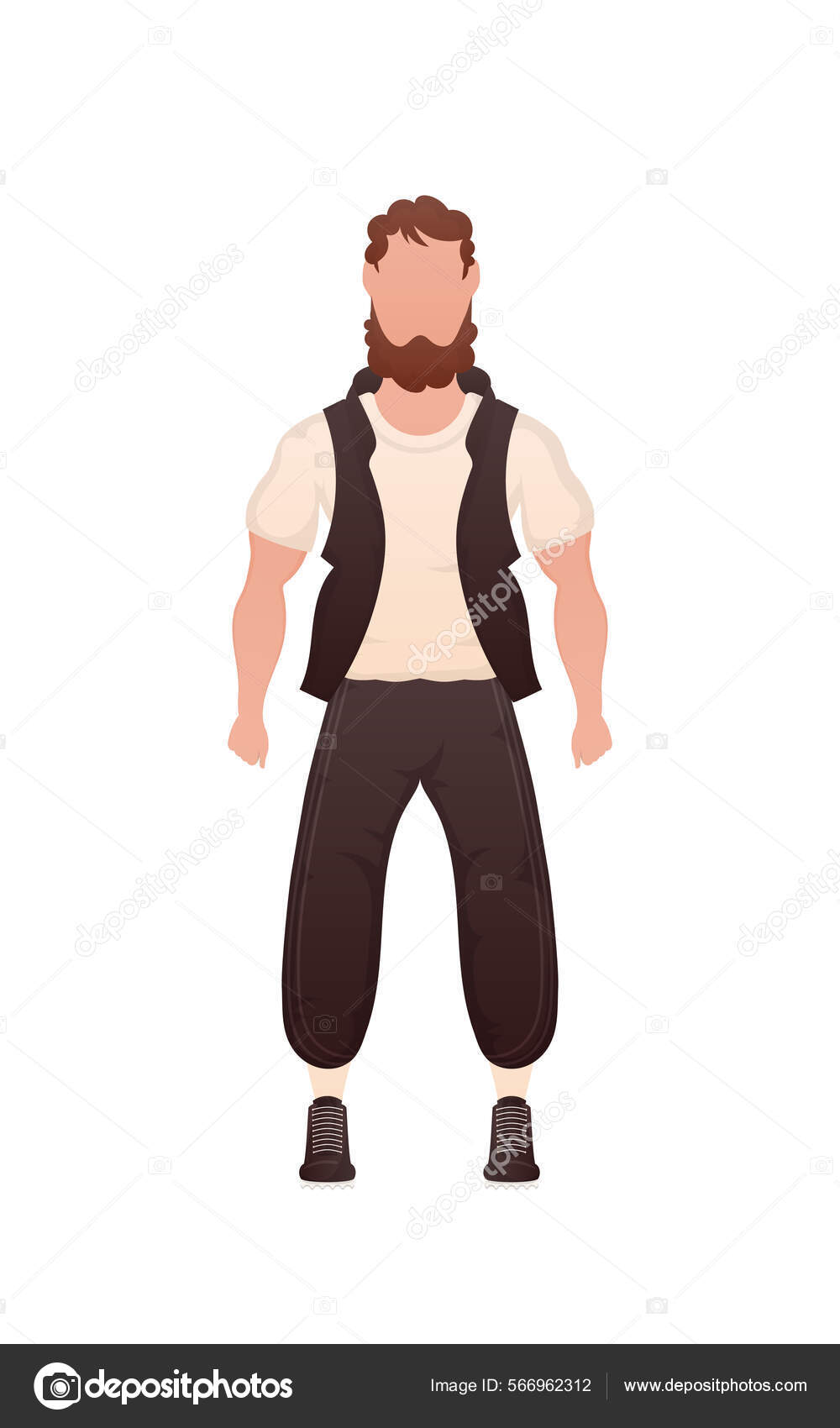 Handsome Man Strong Build Stands Full Growth Isolated Cartoon Style ...