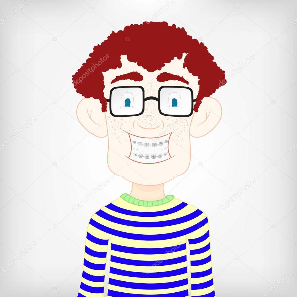 Nerd boy with braces in the teeth Stock Illustration by ©drical #41575885