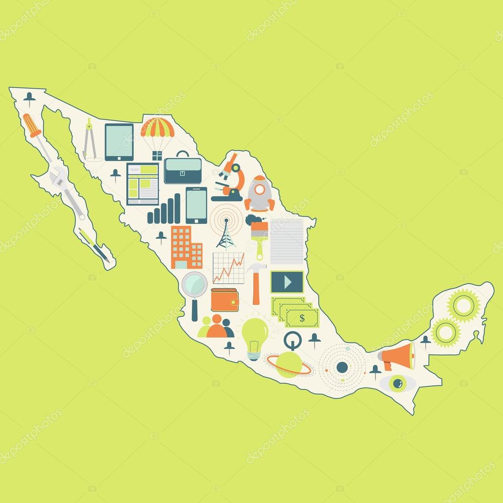 Mapa de México con iconos tecnológicos Vector de stock #49237651 de ©drical