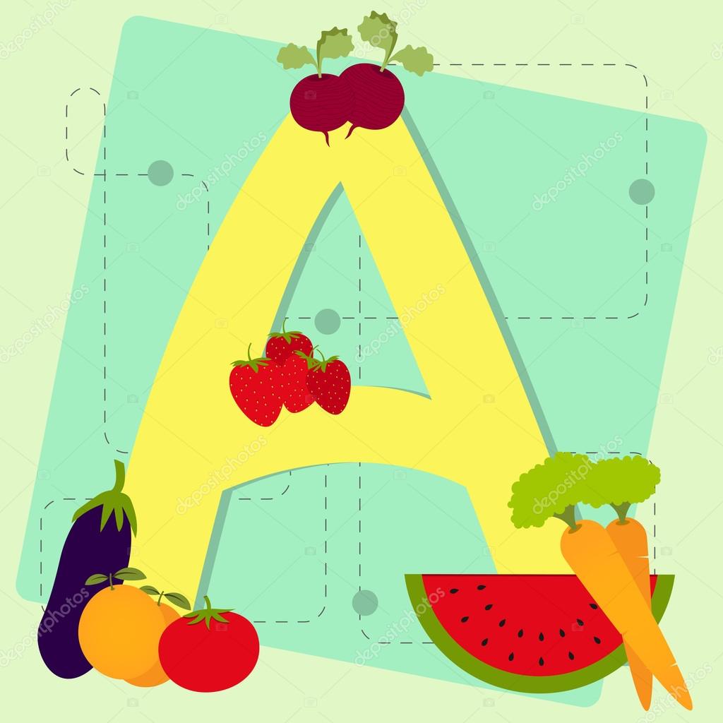 Letter "a" from stylized alphabet with fruits and vegetables — Stock ...