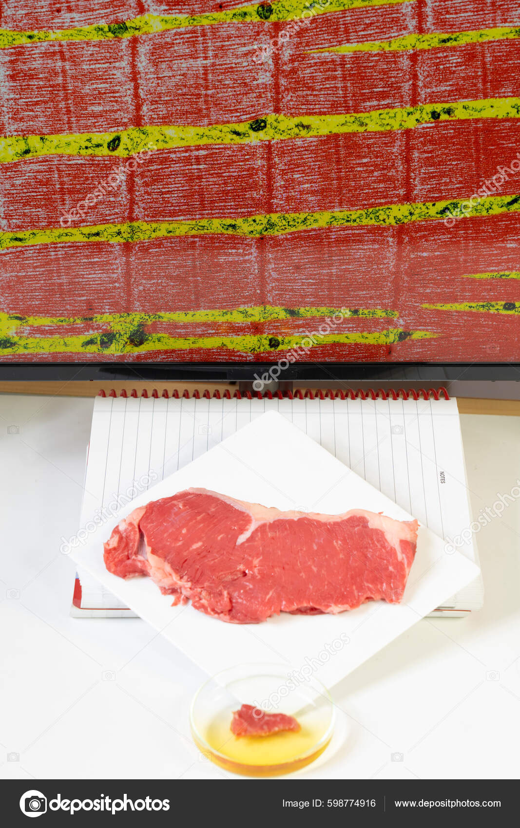 Laboratory Steak Obtained Stem Cells Front Computer Screens Medical ...