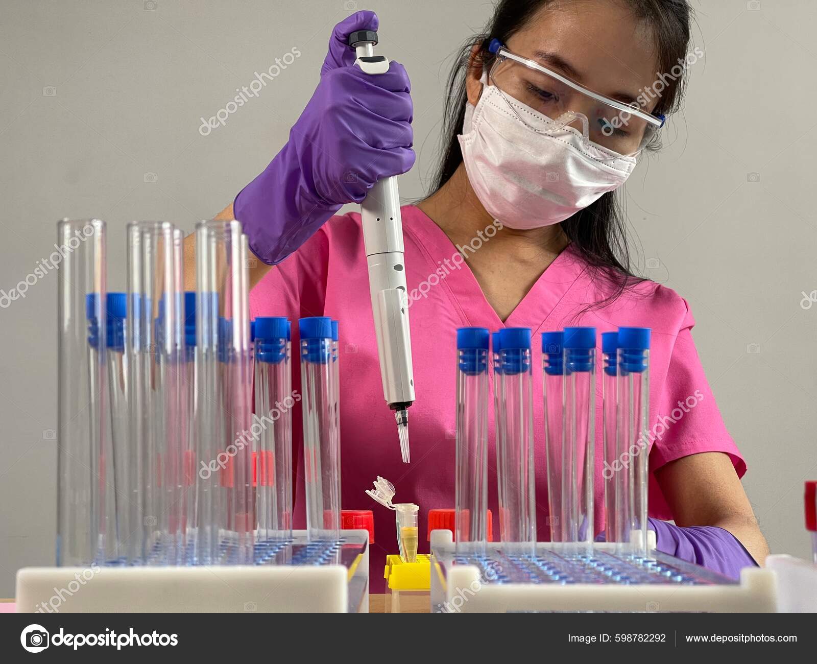 Woman Injecting Substance Tube Using Multichannel Pipette — Stock Photo ...