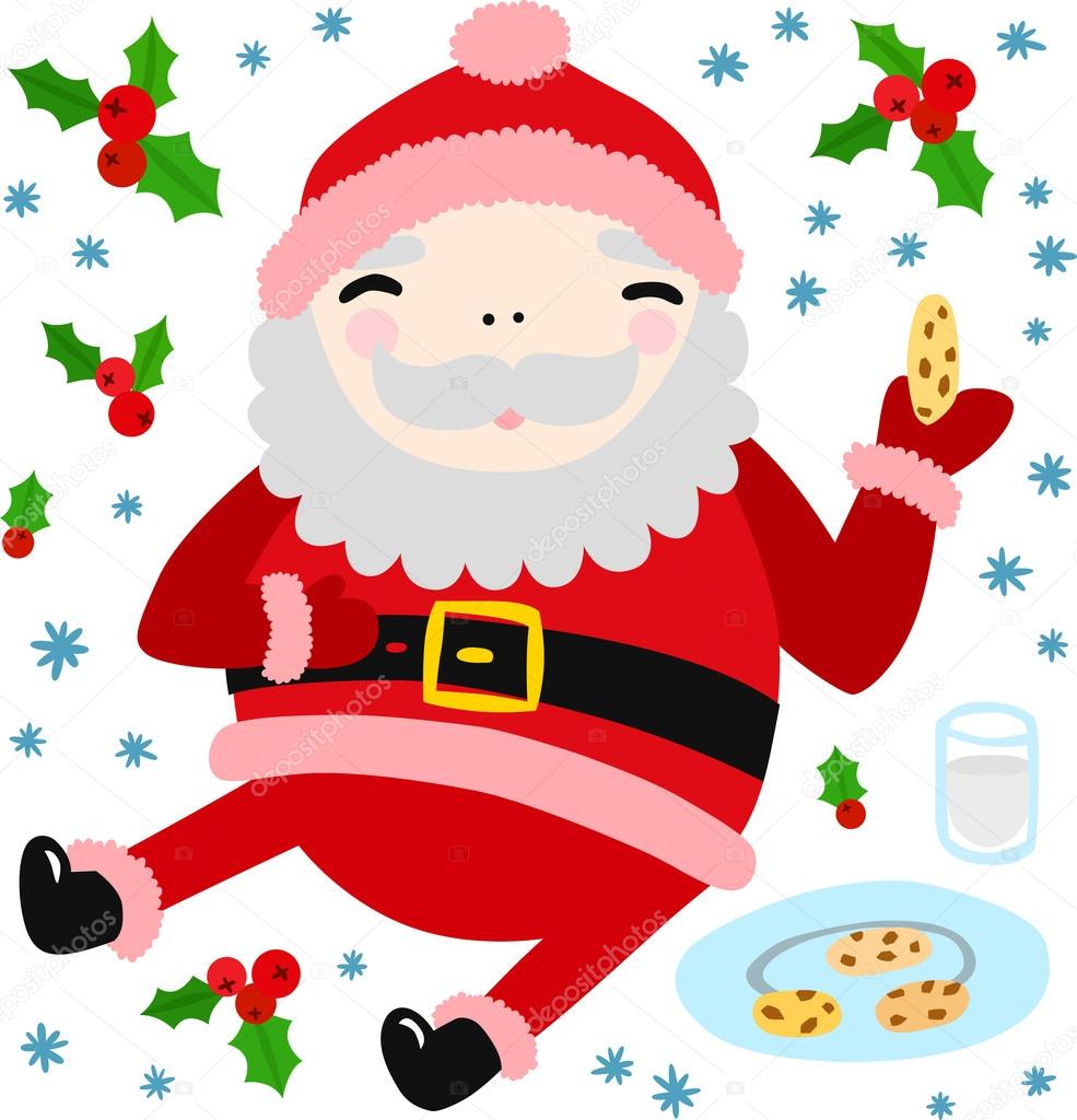 Santa Eating Cookies and Milk — Stock Vector © lenanayashkova #43392327