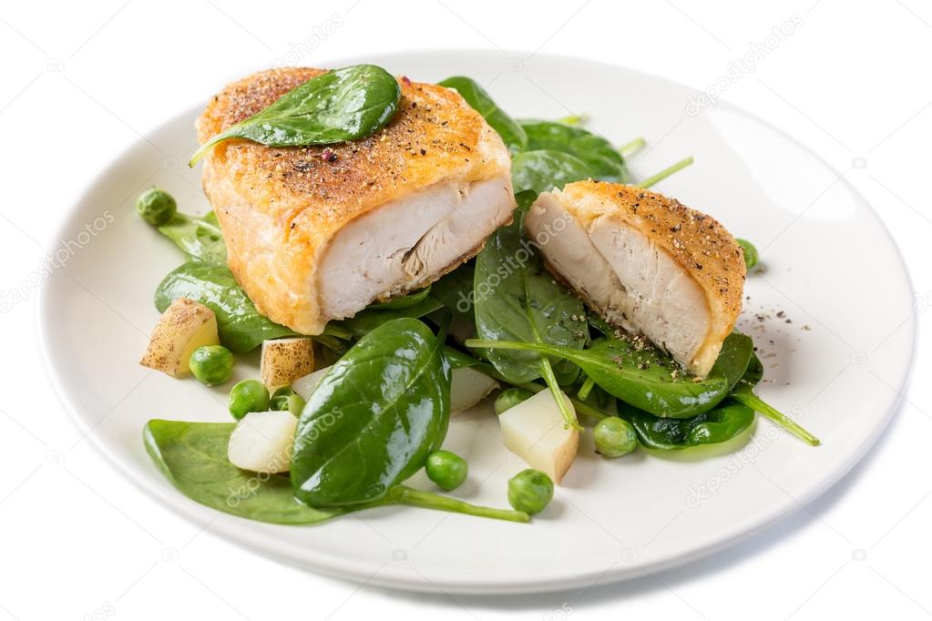 Parmesan Chicken with Spring Vegetables Stock Photo by ©Nalga 41999721