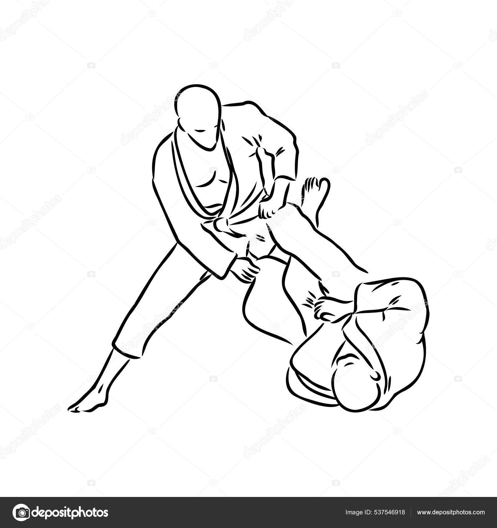 Técnica Jiu Jitsu brasileña en ilustración vectorial Vector de stock ...