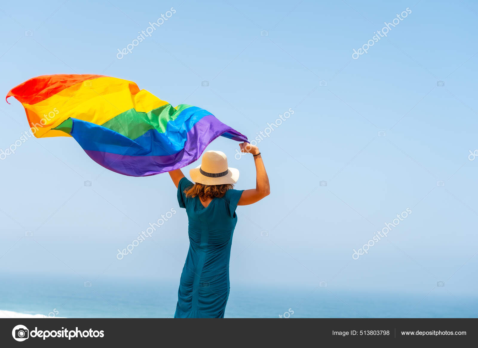 Lgbt Symbol Unrecognizable Lesbian Person Waving Flag Blue Sky ...