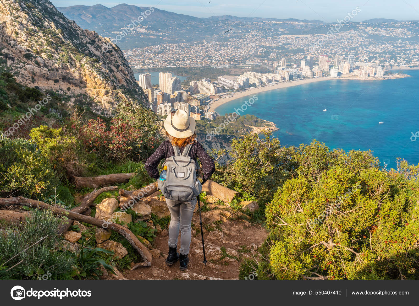 Young Hiker Descent Path Penon Ifach Natural Park City Calpe Stock ...