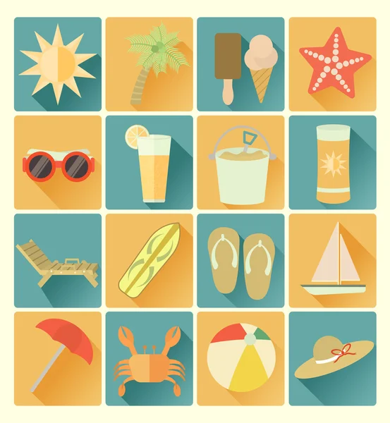 Summer icon set 2. Flat design trend. Retro color. Stock Vector Image ...
