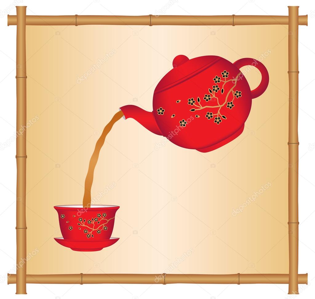 Pouring Tea from a Chinese Teapot — Stock Vector © tandaleah #42691917