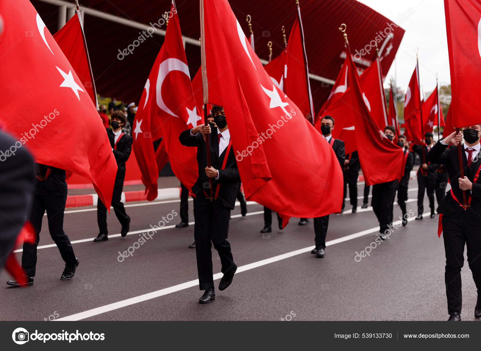 Istanbul Turkey October 2021 Students Holding Turkish Flags Celebration ...