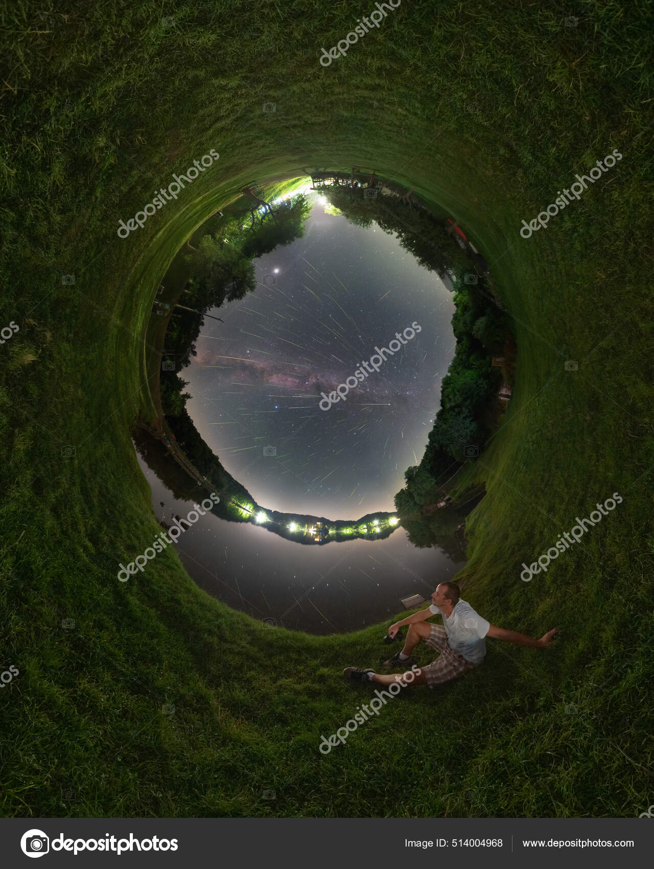 360 Degree Panorama Night Sky Milky Way Meteor Shower Swarm Stock Photo ...