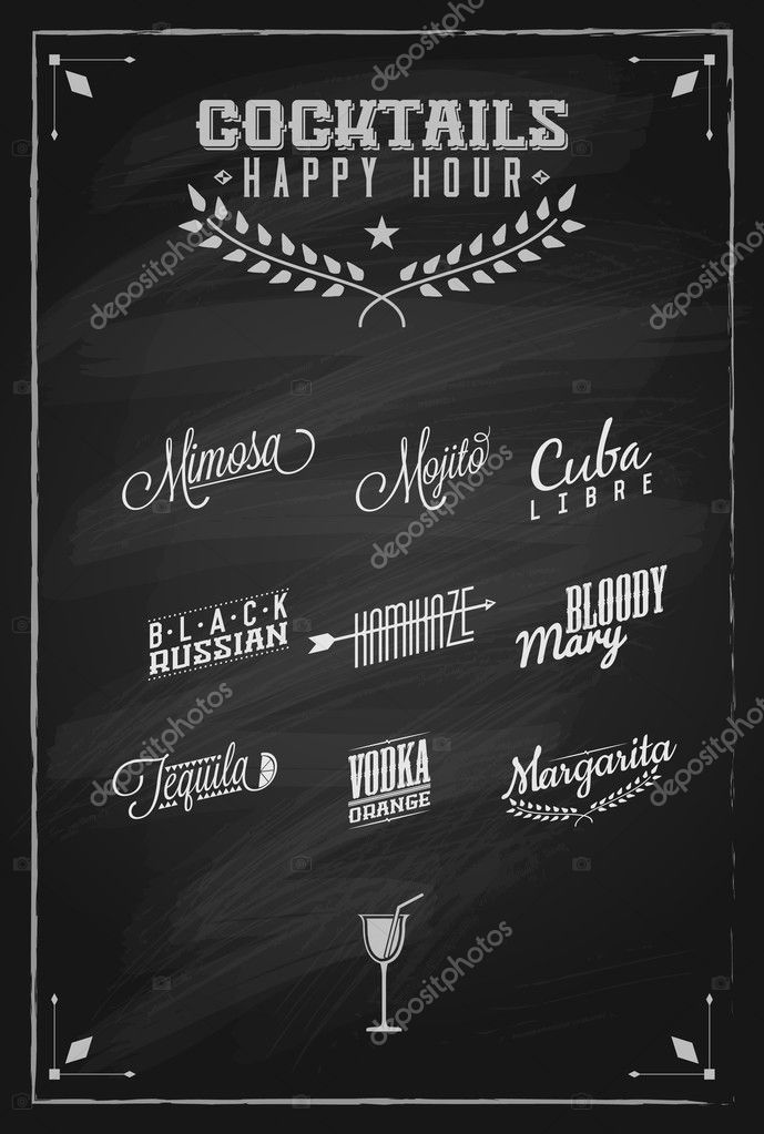 Cócteles Happy Hour Etiquetas del cóctel Vector de stock por ...