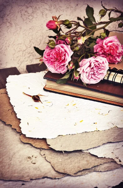 Pink roses and old books — Stock Photo © egal #13659223
