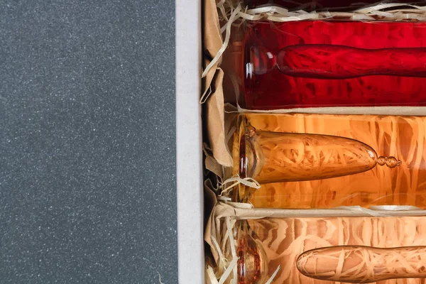 Assortment of 250 ml no label bottles of red, pink, white wine in box ...