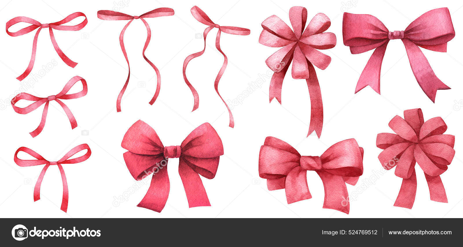 Watercolor Illustrations Red Bows Silk Red Bows Illustrations Set ...
