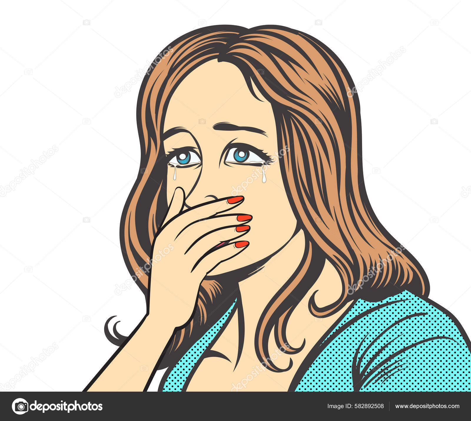 Disappointed Sad Woman Crying Hand Drawn Style Vector Design ...