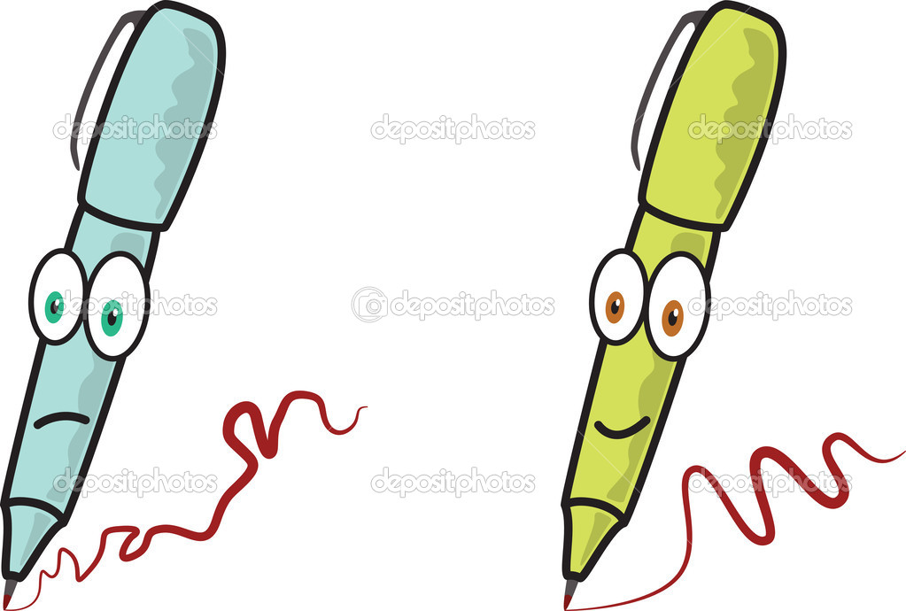 Dessin animé de stylo en face de caractères — Image vectorielle themaka ...