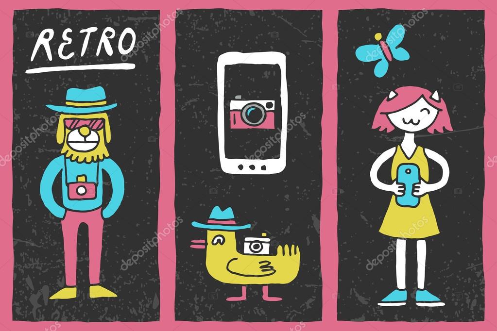 Hipster doodles selfie colorful on dark — Stock Vector © Sashatigar ...