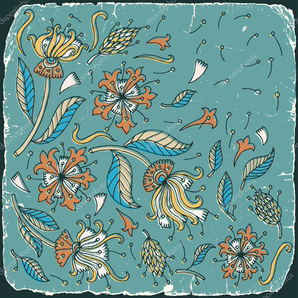 Vintage flowers doodle set print on old carton card Stock Vector by ...
