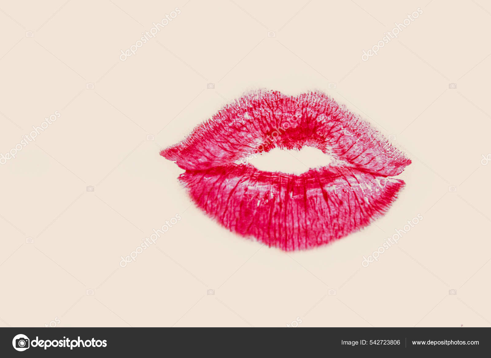 Red Lips Print Pastel Tone Surface Copy Space Close Taken Stock ...