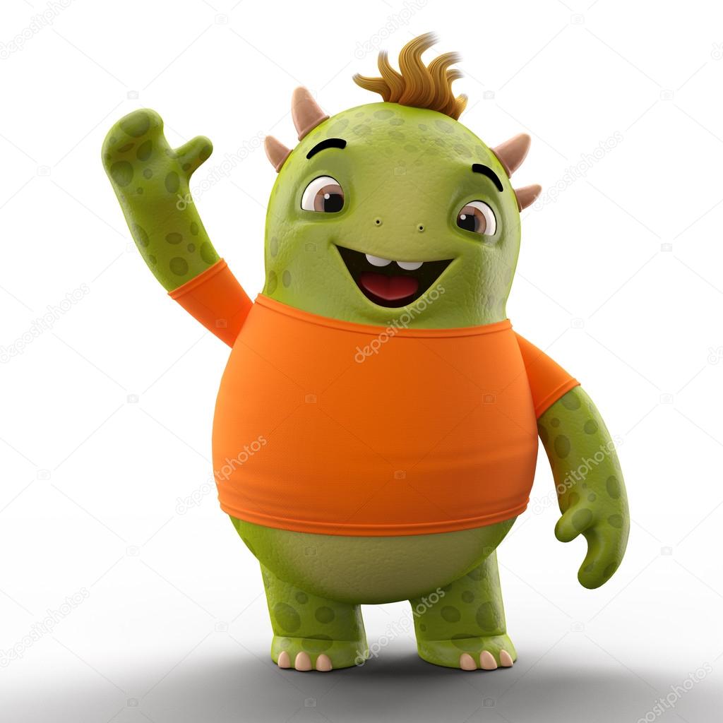 Green dino monster with one hand up — Stock Photo © zahradnik #43058849