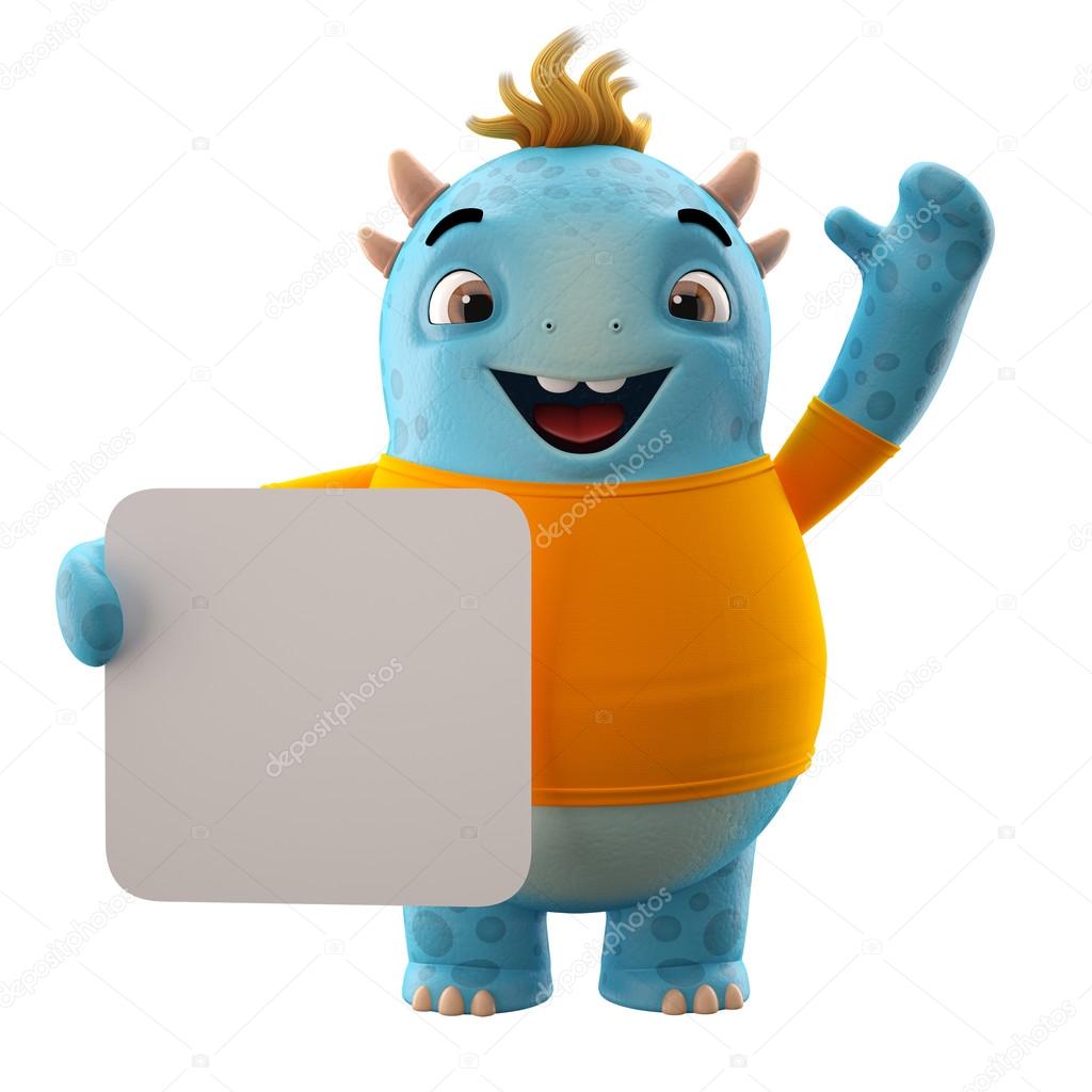 Blue dino monster holding board Stock Illustration by ©zahradnik #43061257