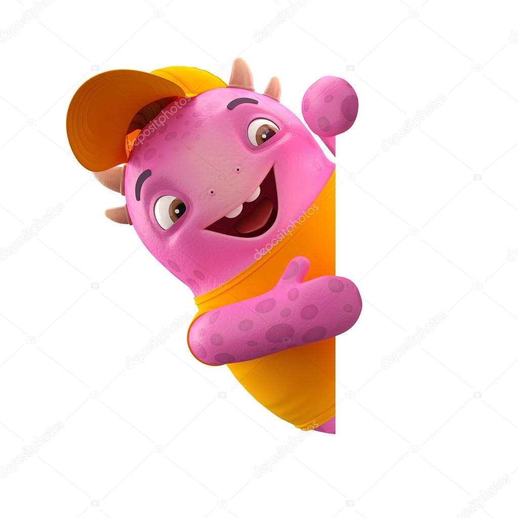 Pink peeping dino monster Stock Illustration by ©zahradnik #43062189