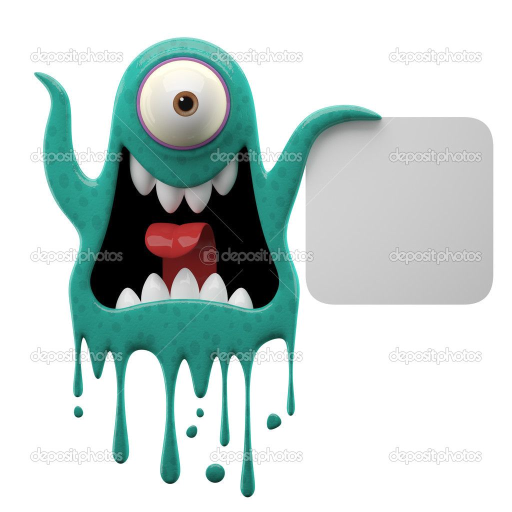 Scared cyan monster holding board Stock Photo by ©zahradnik 43071301