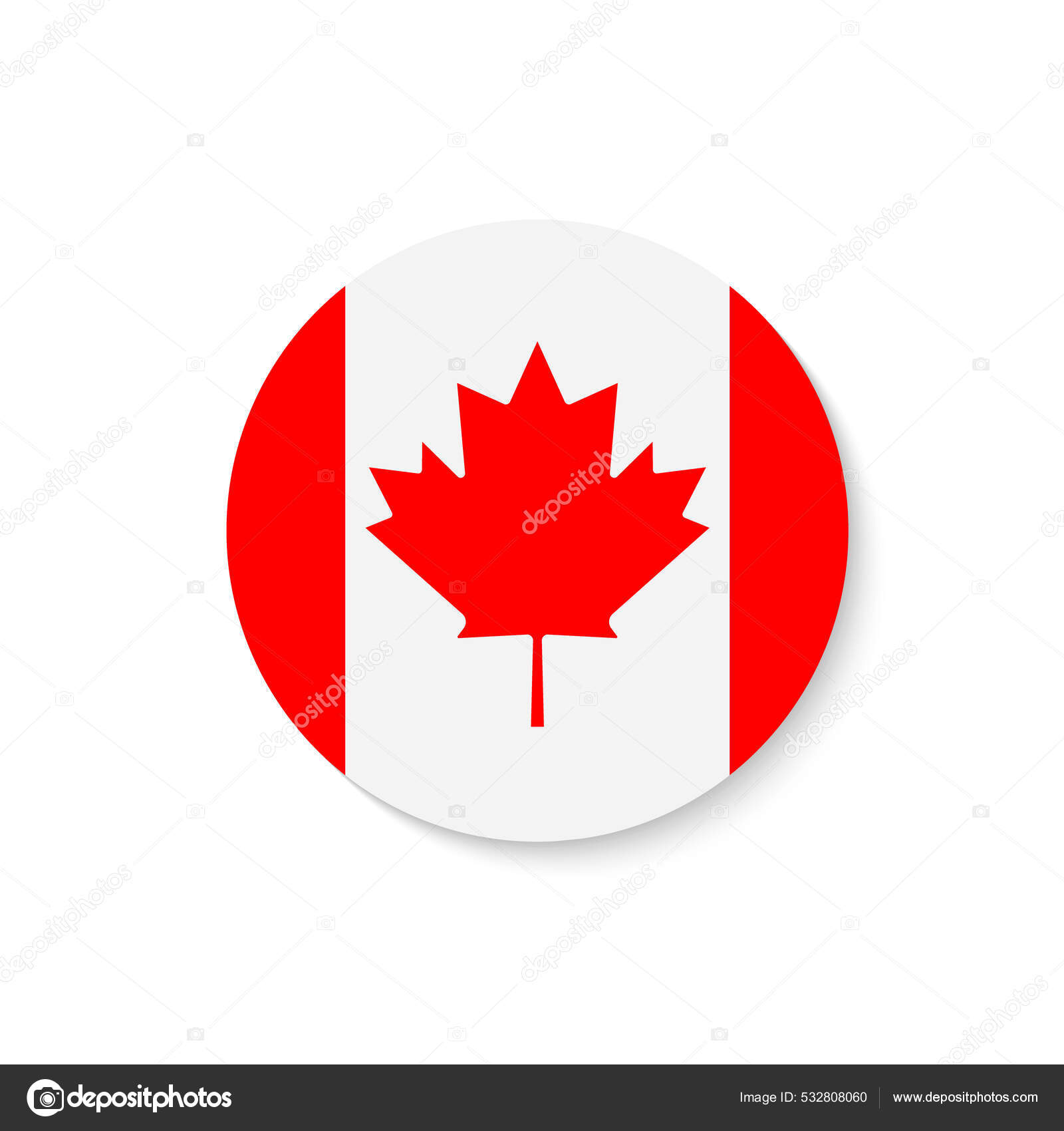 Canada Flag Circle Flag Canada Canadian Icon Shadow Isolated White ...