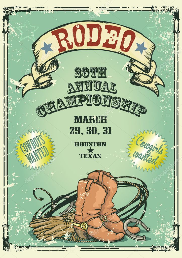 Retro style Rodeo Championship poster with cowboy stuff Stock Vector by ...