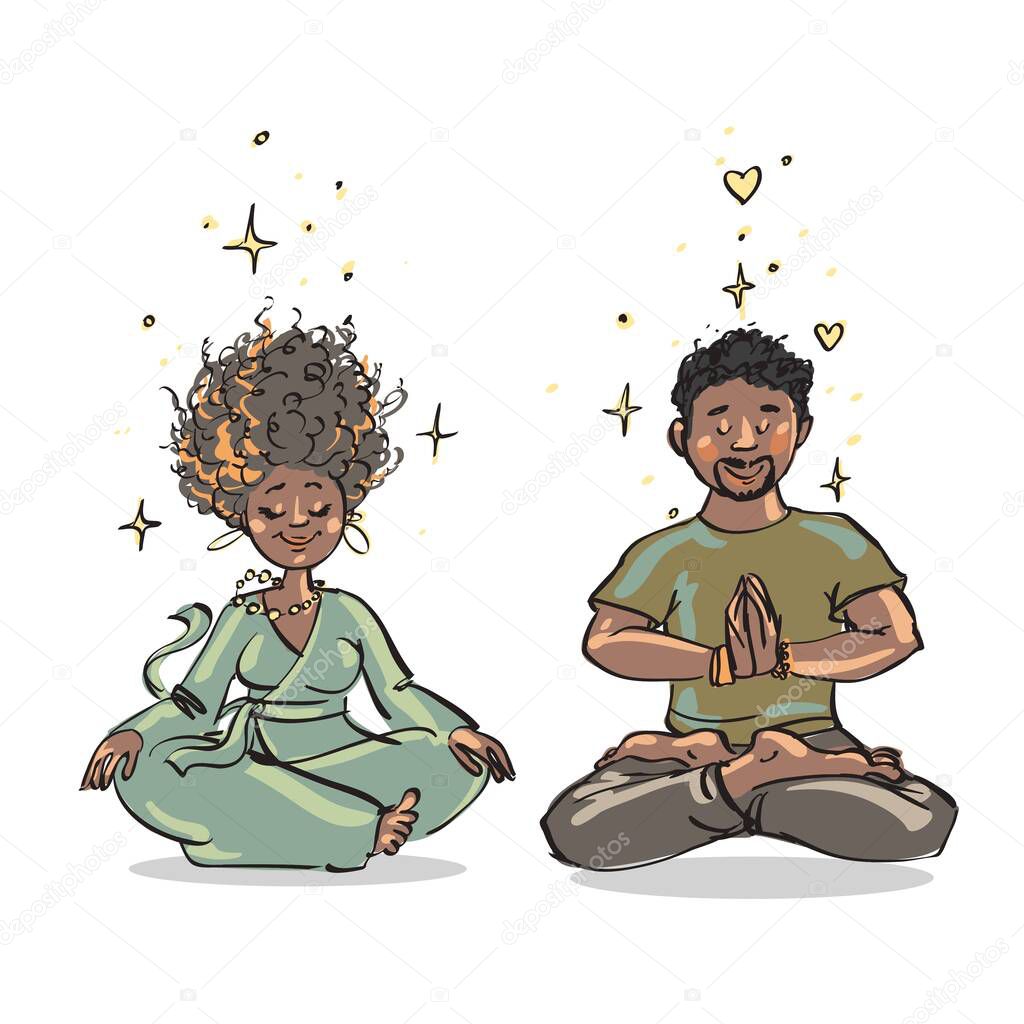 Meditar a la gente. Ilustración vectorial de dibujos animados. La ...