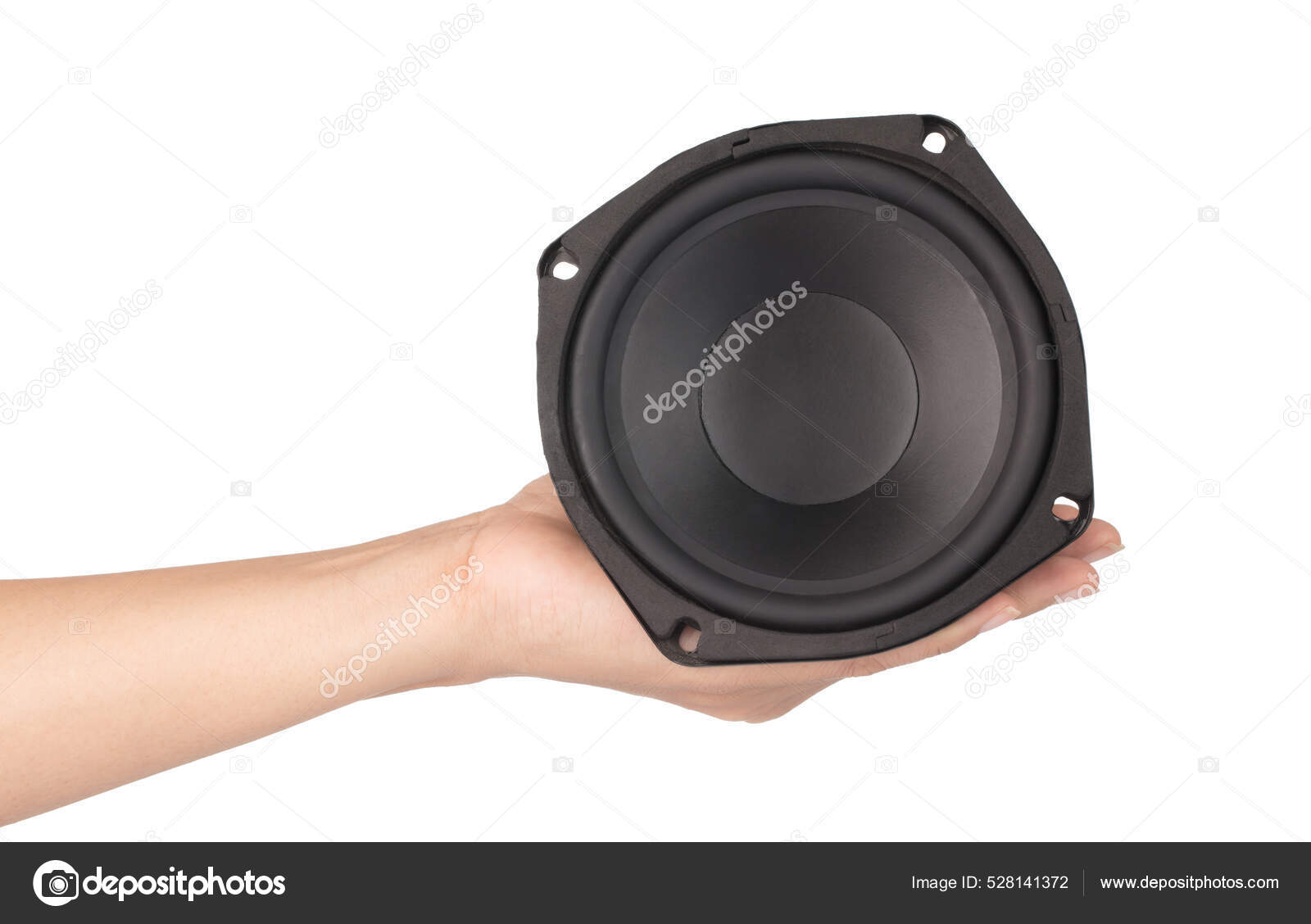 Hand Holding Speaker Isolated White Background — Stock Photo ...