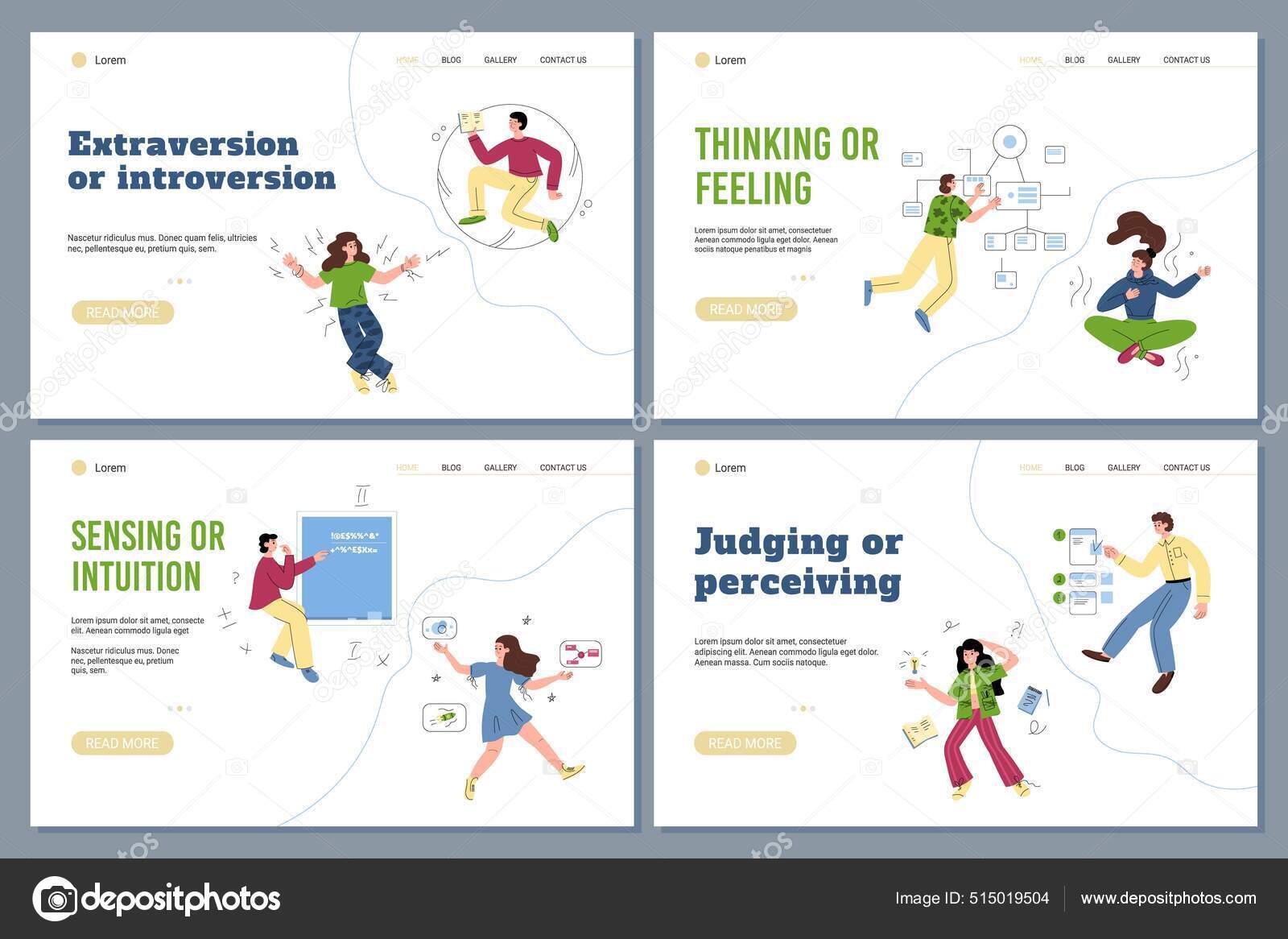 Set of web banners comparing MBTI personality types, flat vector ...