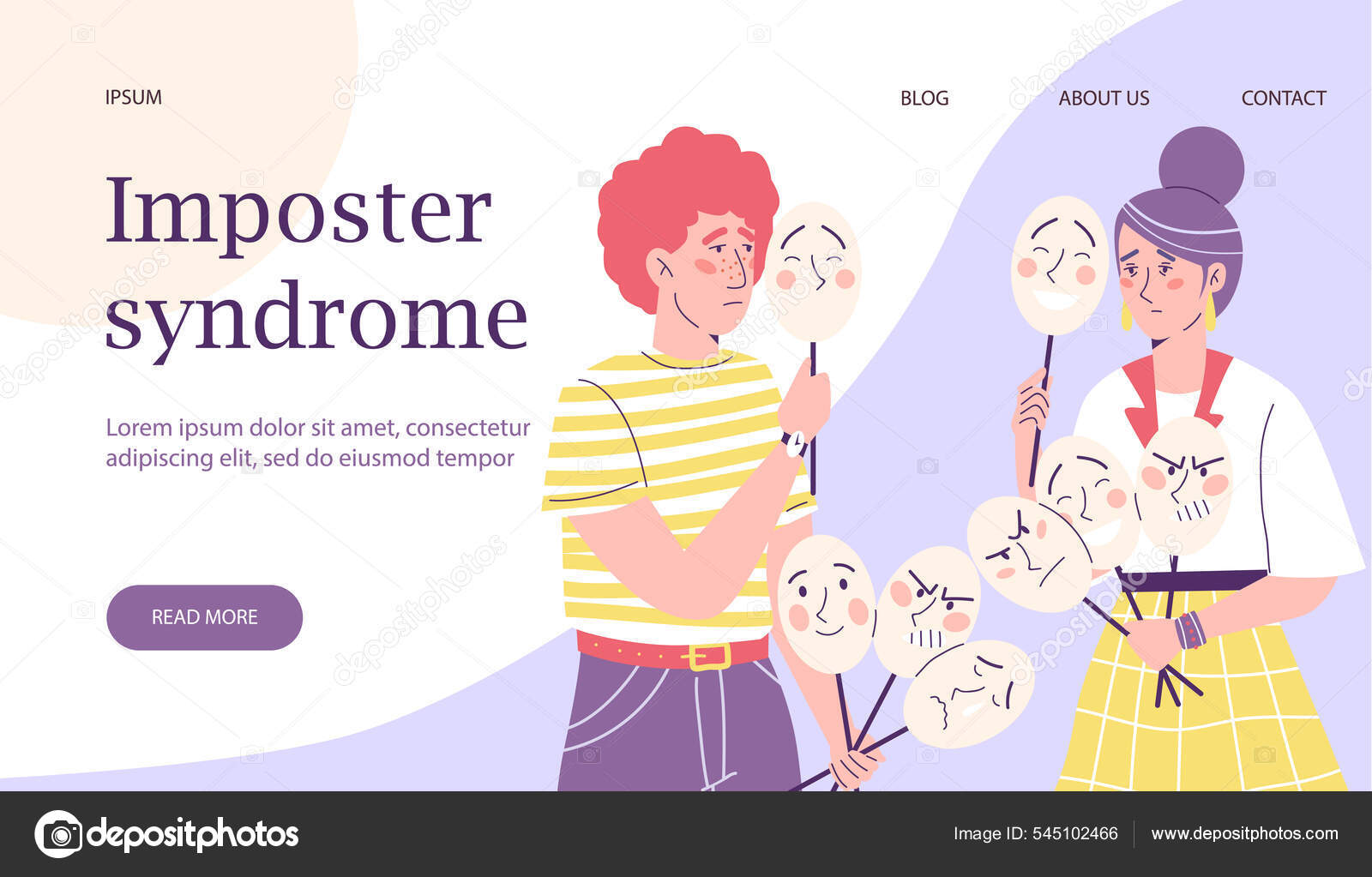 Imposter syndrome concept of website banner, flat vector illustration ...