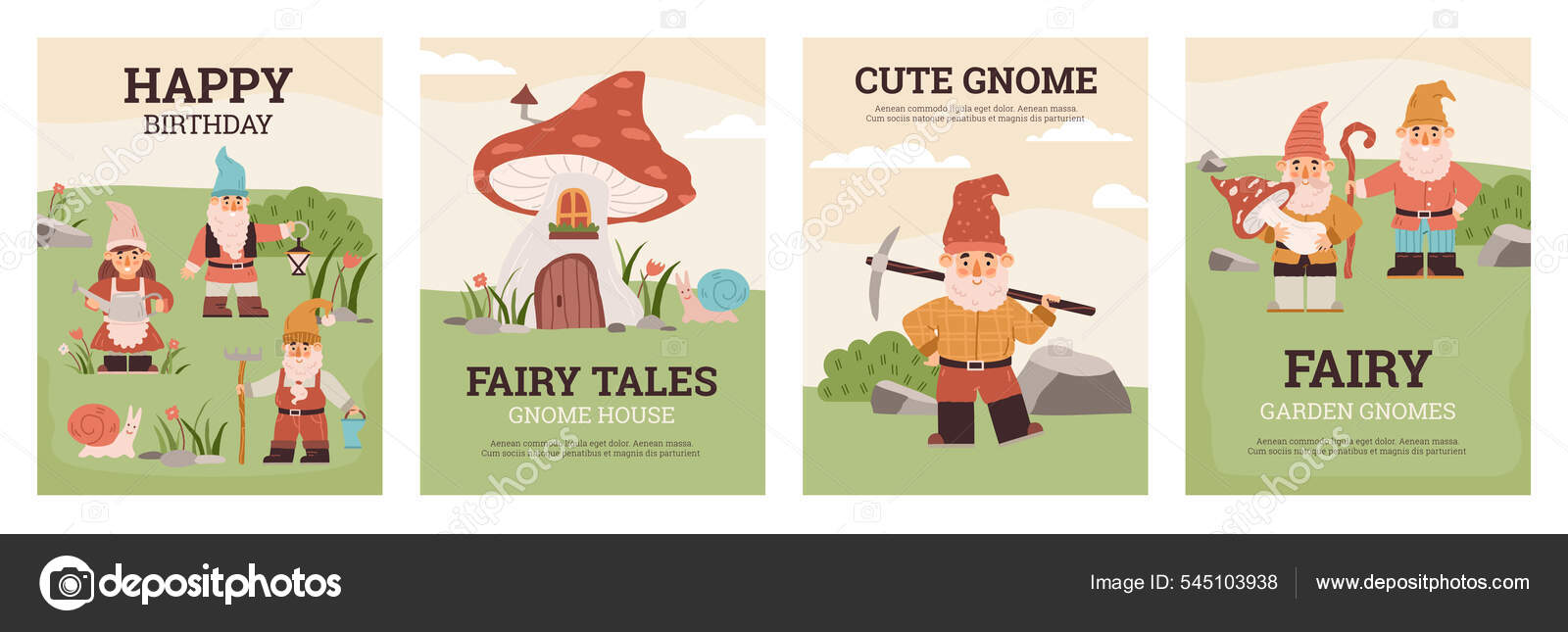 Cute garden gnomes poster collection, birthday greeting card and fairy ...