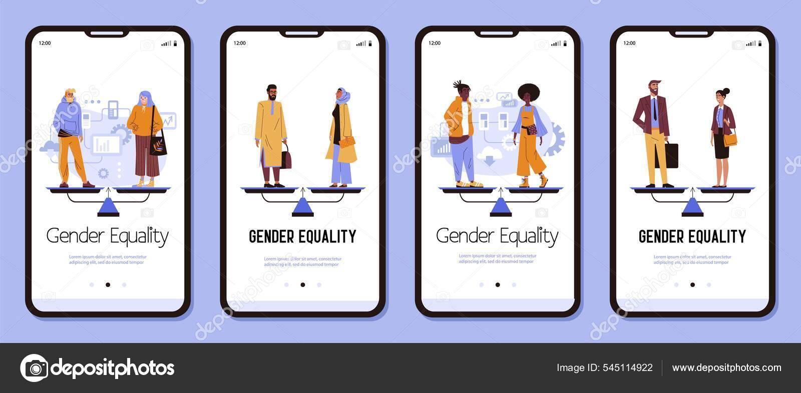 Gender equality flat vector illustration. Saudi Arab, Black and Office ...