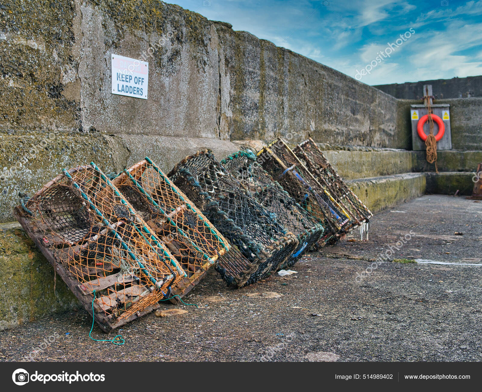 Several Crab Pots Stone Wall Craster Harbour Northumberland England ...