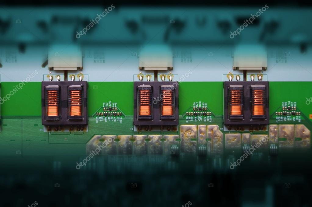 Electrical transformers aligned on PCB. — Stock Photo © GammaBurst ...