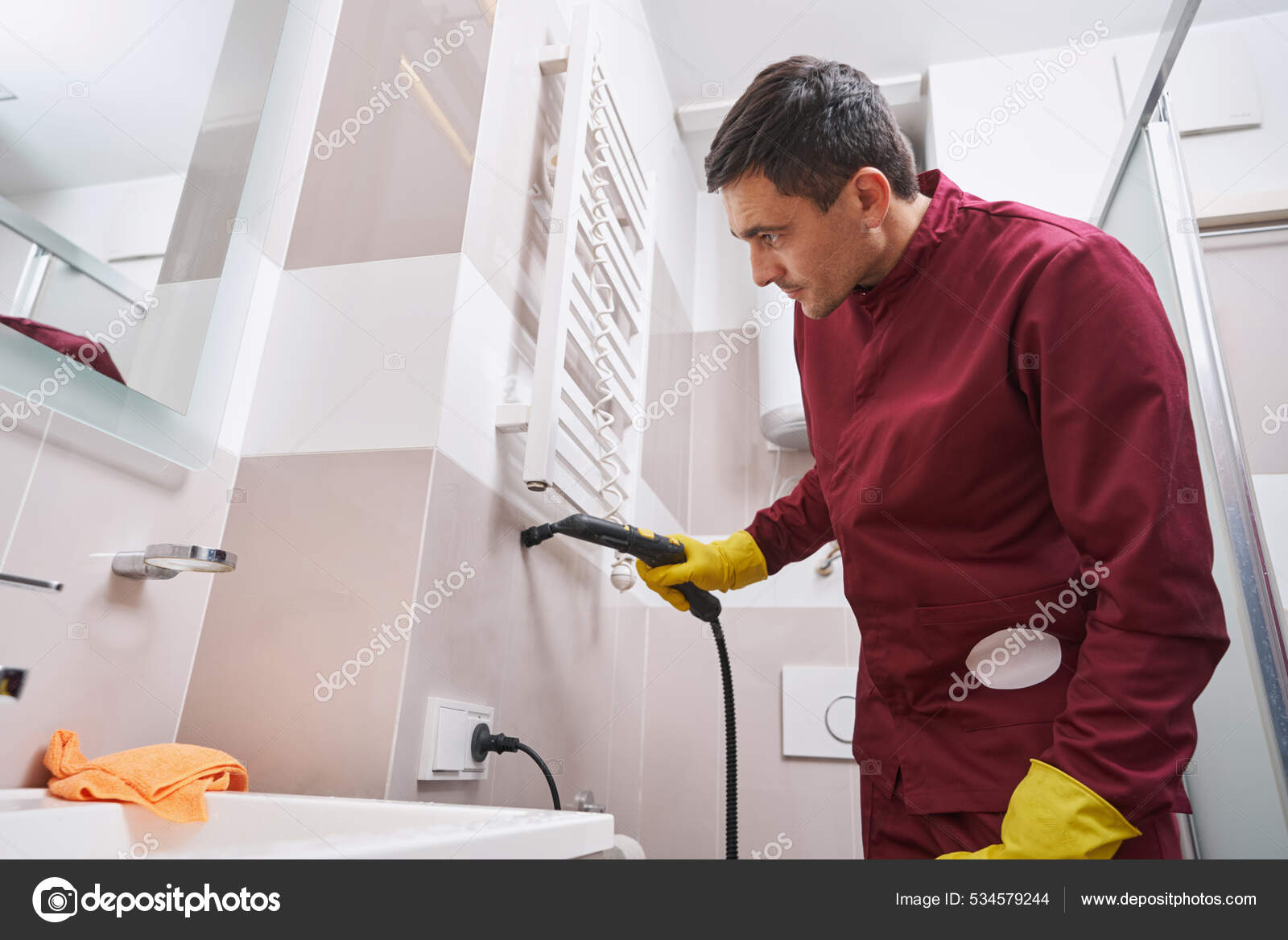Janitor Cleaning Bathroom
