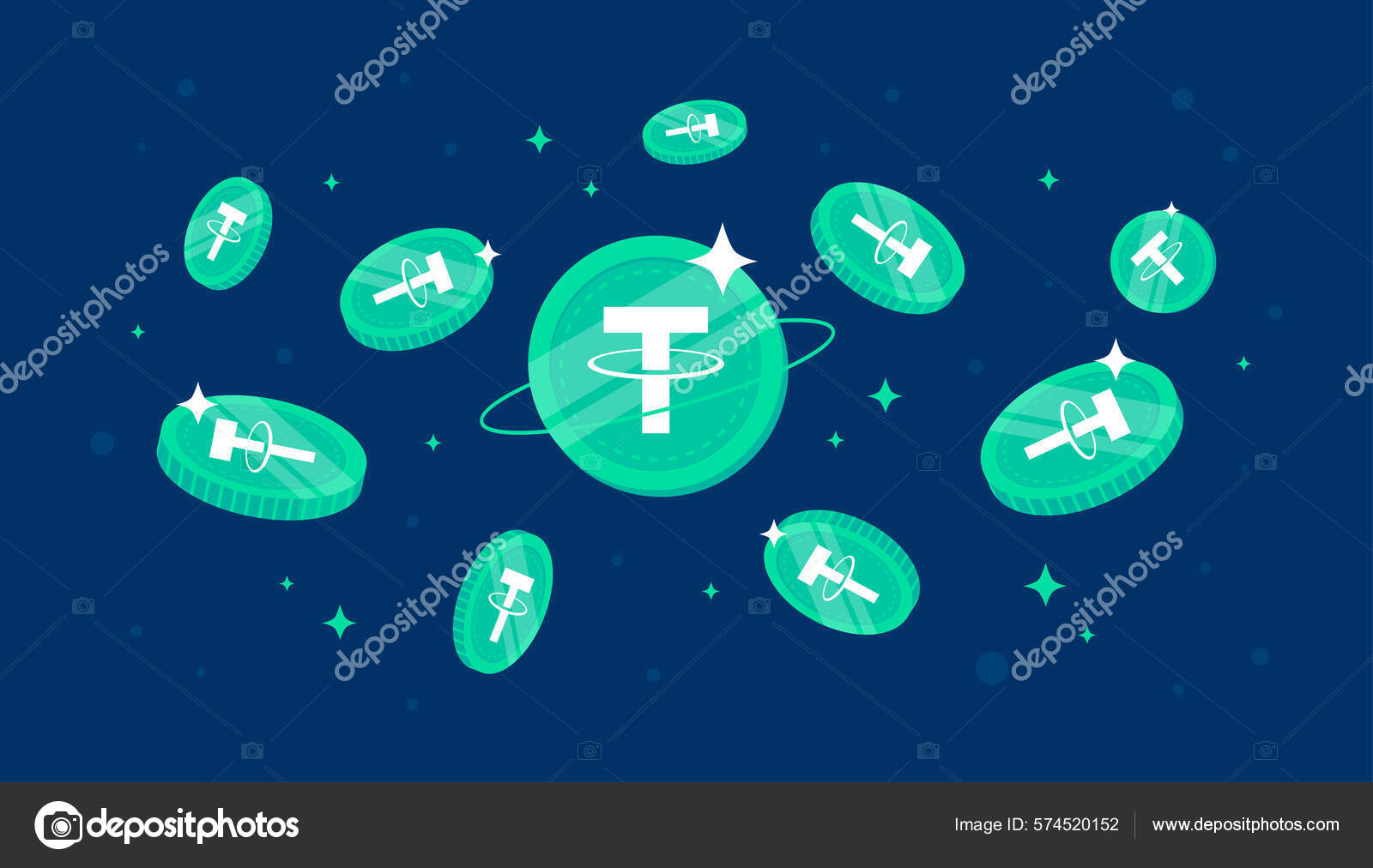 Tether Usdt Coins Falling Sky Usdt Cryptocurrency Concept Banner ...