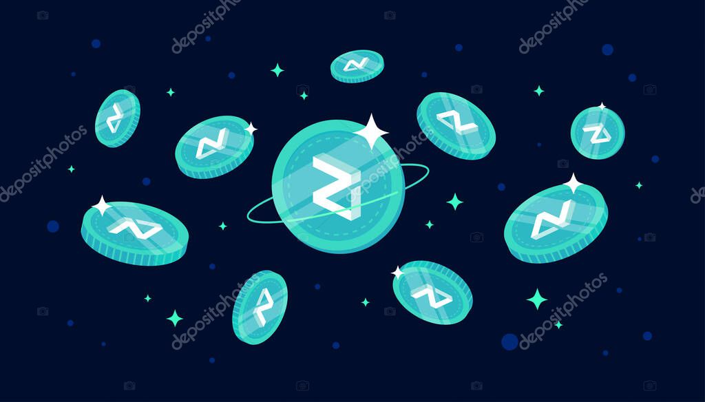 Zilliqa (ZIL) monedas cayendo del cielo. Fondo de banner concepto ...